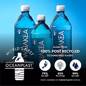 Waiakea Hawaiian Volcanic Water, Naturally Alkaline, 100% Recycled Bottle, 16.9 Fl Oz (Pack of 24)