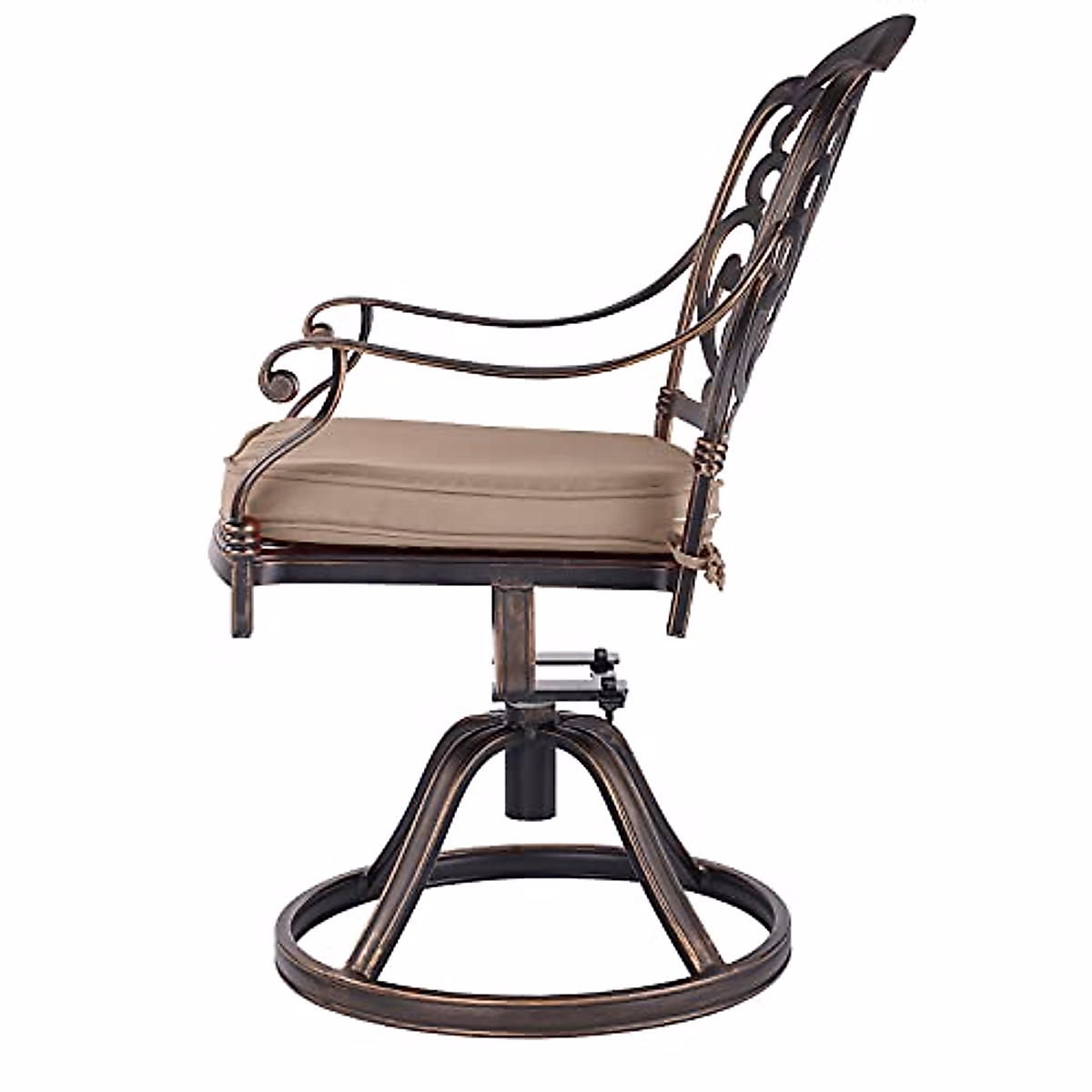 TITIMO 2 Piece Outdoor Bistro Dining Chair Set Cast Aluminum Dining Chairs for Patio Furniture Garden Deck Antique Bronze (Swivel Rocker Chairs with Khaki Cushions)