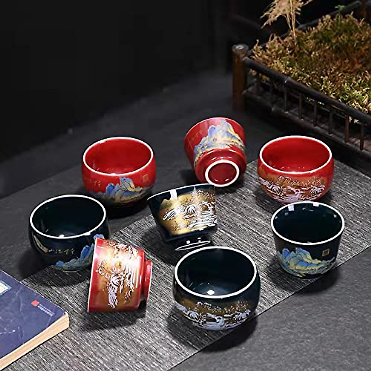 MQjzsh Four-piece set of Chinese Japanese tea cups, exquisite patterns, matcha cups, flower tea cups, coffee cups, tea companion cups (160ml R,B)