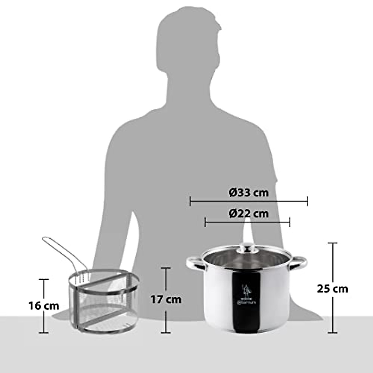 Aeternum Divina Pastarella Double Basket (Pasta Trowel) 22 cm, Suitable for Induction, Steel