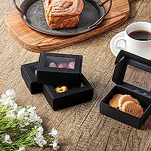 100 Pieces Soap Packaging Boxes Kraft Mini Paper Box with Window Present Packaging Box Treat Box for Homemade Soap Favor Treat Bakery Candy, 3.34 x 2.36 x 1.18 Inch(Black)