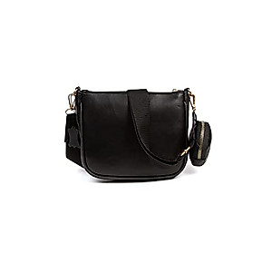 Women's Genuine Leather Hand Wallet and Shoulder Bag | Crossbody Bag for Women | 3 Pieces Tote Bag | Satchel Purse Set (Black)