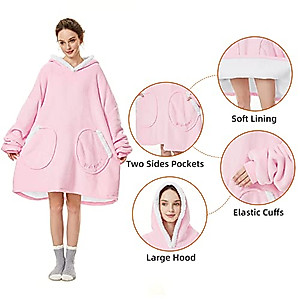 Durio Wearable Blanket Hoodie for Adults Sherpa Hooded Blanket Oversized Hoodie Blanket Sweatshirt Blanket with Pockets Red&Black One Size