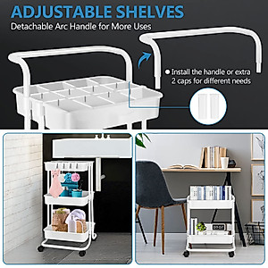 Azmall 3 Tier Utility Rolling Cart - Organizer Cart Storage Cart Makeup Cart Baby Tray Cart with Trolley Handles for Office Bathroom Bedroom (White)