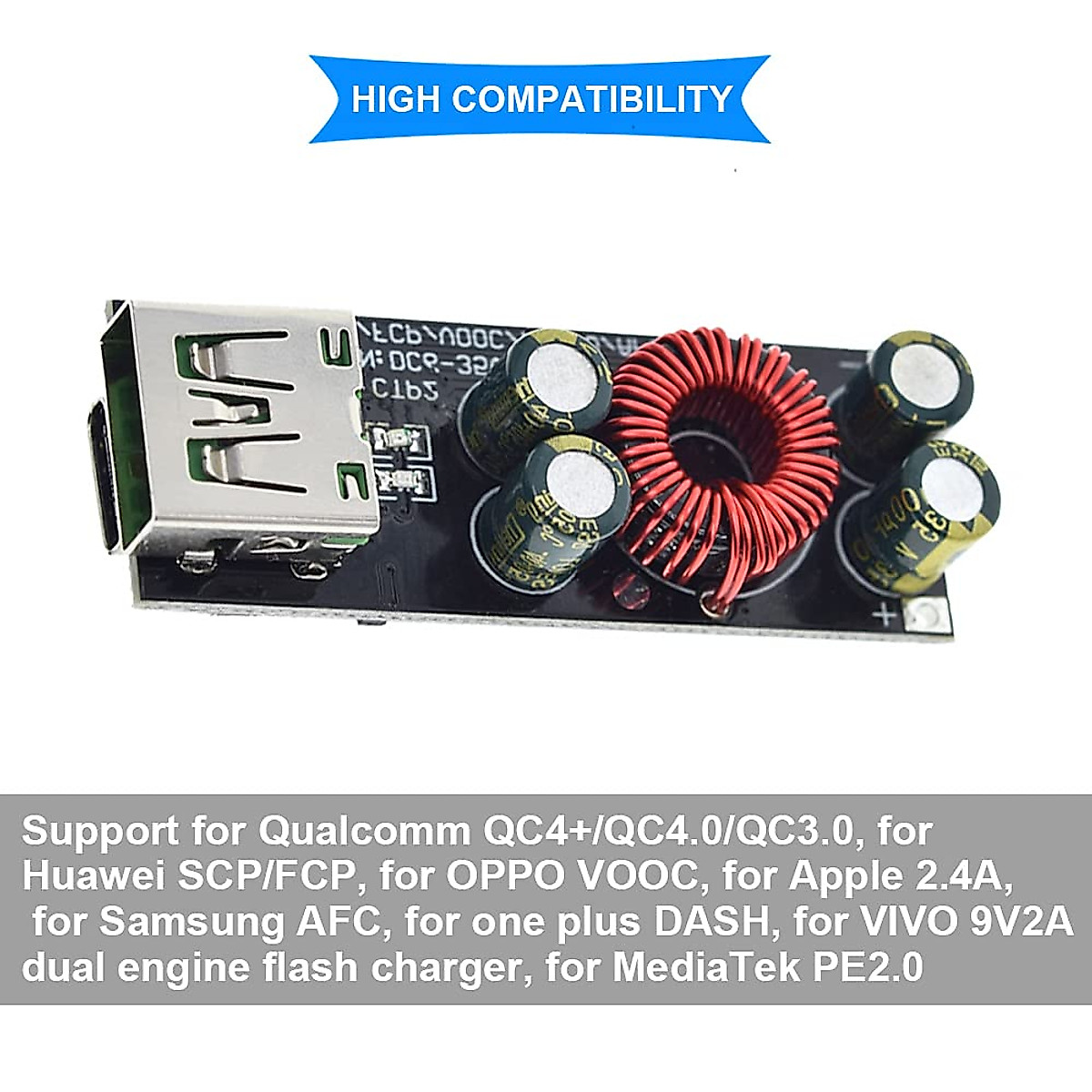 DKARDU 6-35V QC4.0 QC3.0 USB Type-C Quick Charge Module Step Down Buck Converter Module for Mobile Phone with 24AWG Wire