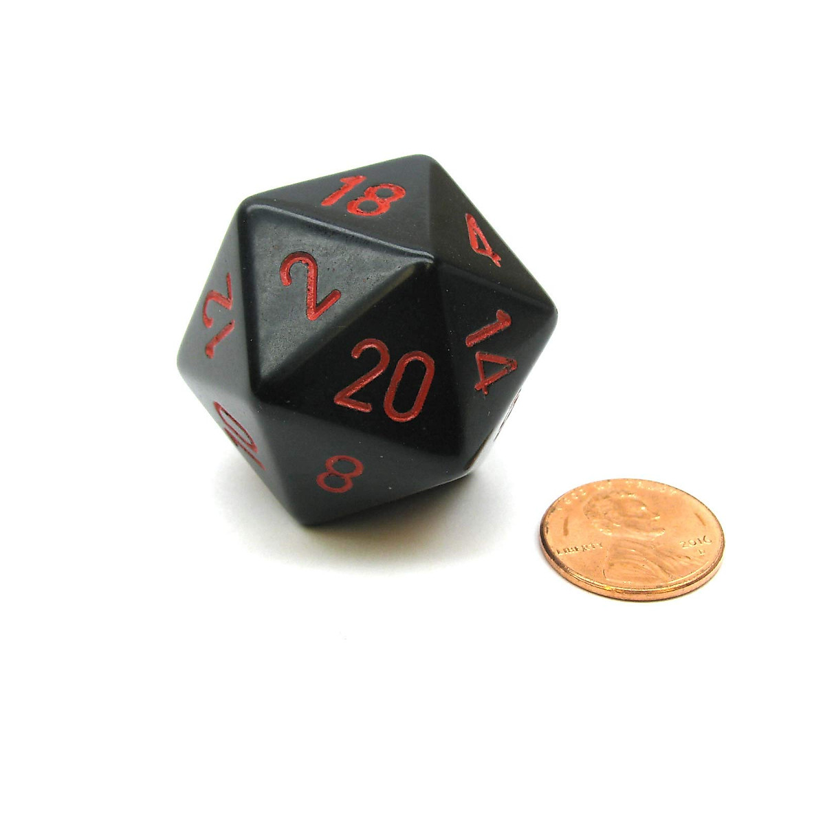 Jumbo d20 Counter - Opaque 34mm Dice: Black with Red
