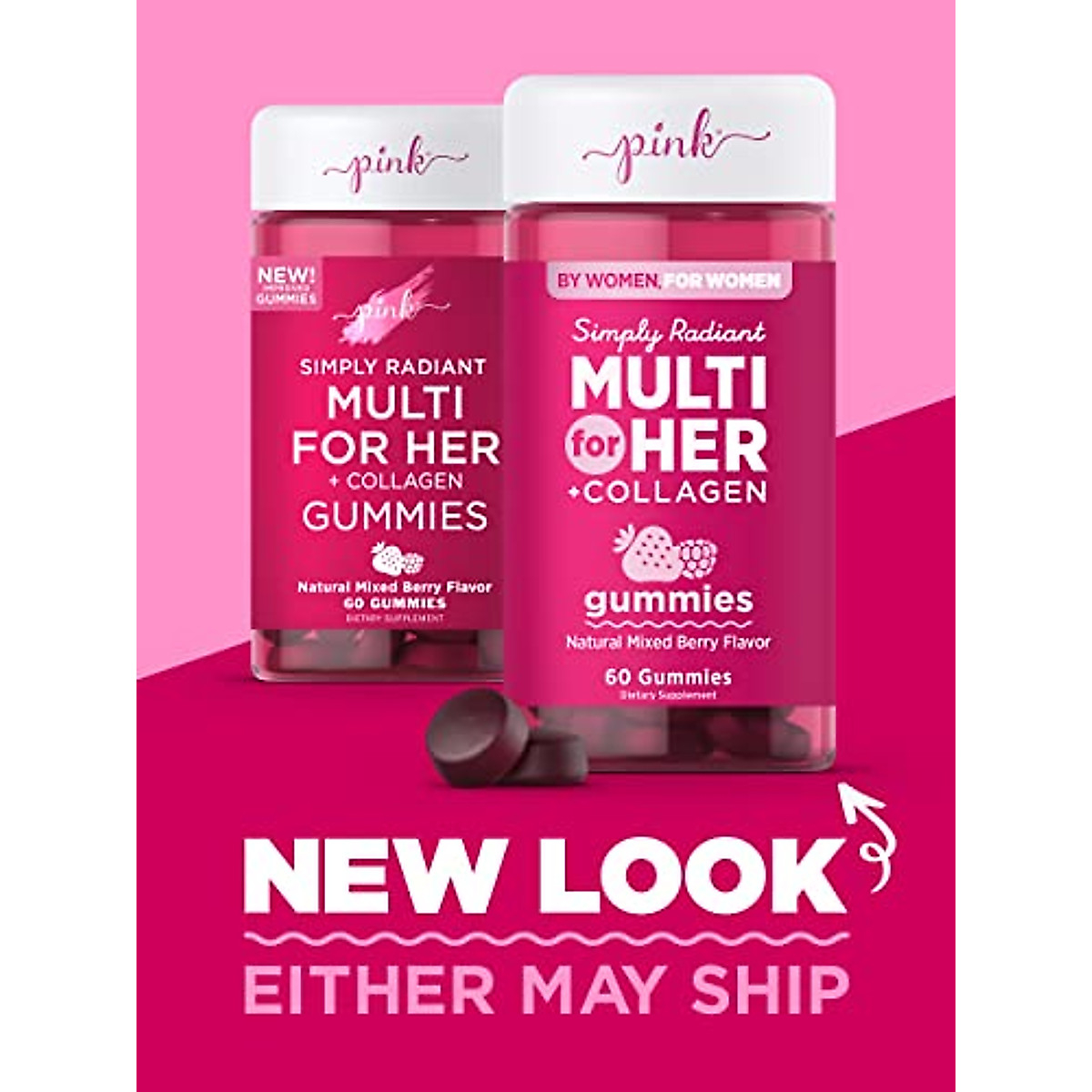 Multivitamin for Women | 60 Gummies | Non-GMO & Gluten Free | Plus Collagen & Biotin | Mixed Berry Flavor | by PINK