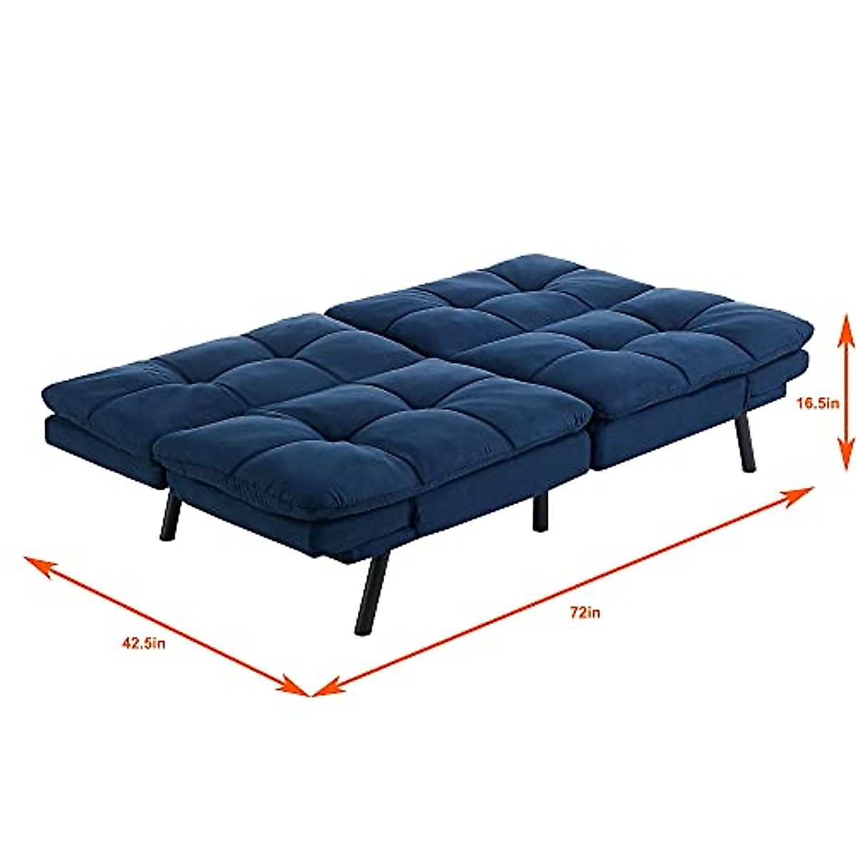 Memory Foam Futon Sofa Bed Couch Sleeper Convertible Foldable Blue Suede