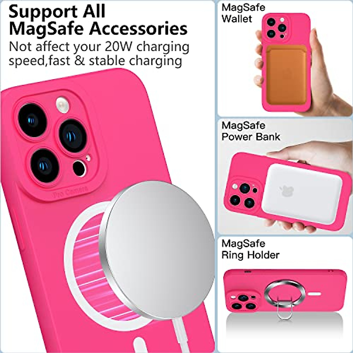 MYY Magnetic for iPhone 13 Pro Max Case,Silicone Shockproof Phone Case[MagSafe-Compatible] Soft Anti-Scratch Microfiber Lining Full Camera Lens Protection Cover 6.7'' (Hot Pink)