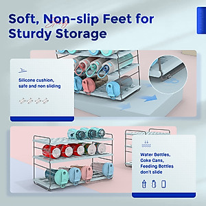 Water Bottle Organizer for Cabinet, 3-Shelf Expandable & Height Adjustable Storage Rack for Kitchen Cabinets Pantry, Tumbler Organizer for Cups with Straws, Holds 15 Bottles (Powder Blue)