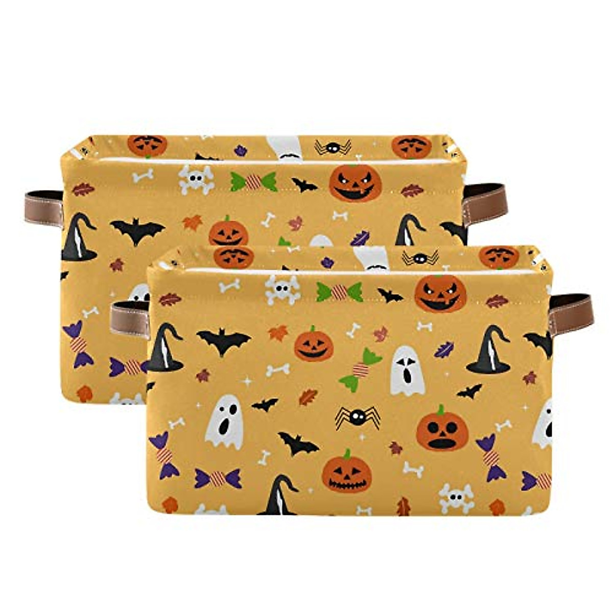 Qilmy Halloween Pumpkin Storage Basket Storage Bin Organizer Basket, Foldable Handmade Rectangular Storage Box with Handles - Large Organizer for Home, 15L x 11W x 9.5H in (1PC)