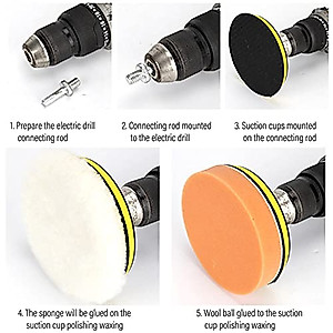 BESUNTEK Car Polishing Pad Kit, 11 Pcs 5 Inch Car Foam Sponge Drill Polishing Disc Woolen Buffer Pads with M10 Drill Adapter for Car Sanding Polishing Waxing Sealing Glaze (5 Inch)