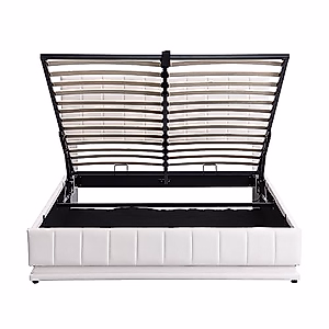 CJLMN Upholstered Platform Bed Versatility Bed, Queen Size Wood Bed Frame with Hydraulic Storage System, LED Lights, Sockets and USB Ports, Kids Adults Bedroom Furniture Storage Bed (White Bed)
