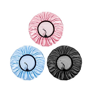 Auban Shower Cap for Women, Adjustable Reusable, Extra Large, Double-Layer Waterproof Bathing cap, Waterproof Exterior, EVA Lining, Hair Cap for All Hair lengths, 3 Colors