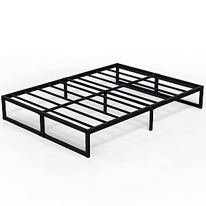 EMODA 12 Inch Queen Bed Frame No Box Spring Needed Heavy Duty Metal Platform BedFrame Queen Size with Steel Slats, Easy Assembly, Black