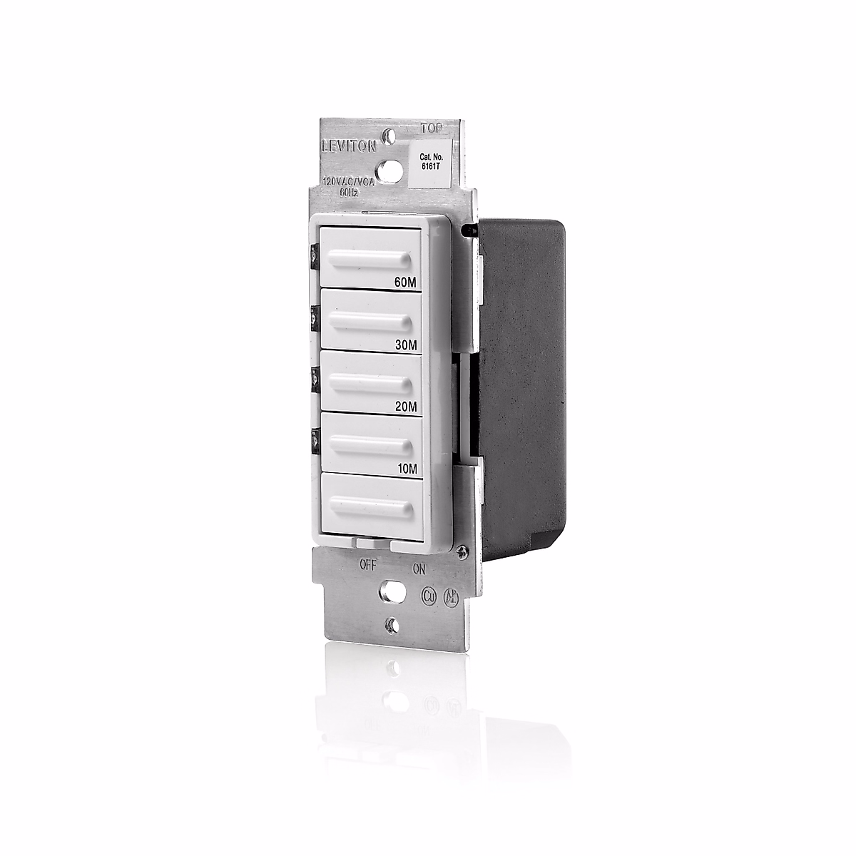 Leviton LTB60-1LZ Decora 1800W Incandescent/20A Resistive-Inductive 1HP Preset 10-20-30-60 Minute Countdown Timer Switch, White/Ivory/Light Almond faceplates included