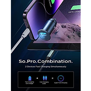 54W USB C Car Charger Fast Charge, AINOPE Super Fast Cigarette Lighter USB Charger Adapter Dual Port PD&QC 3.0 Car Charger USB Fast Charging Compatible with iPhone 14 13 Samsung Galaxy iPad