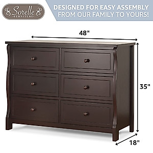 Sorelle Furniture Princeton Baby Dresser – Dresser for Nursery, Kids Bedroom Furniture, Dresser Drawers, Storage for Child’s Room with Drawers, Nursery Furniture for Infant-Espresso