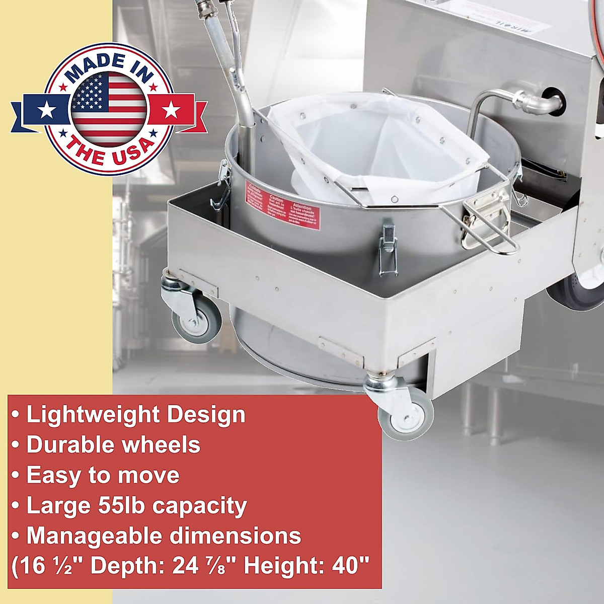 MirOil BD505 Deep Fryer Filter Machine | Electric Filter Machine and Discard Trolley for 55lb Fry Oil |Made in USA | Fryer Oil Cleaner and Portable Oil Filter Machine