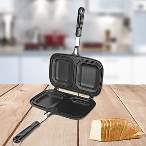 Fdit Cast Aluminium Breakfast Double Sided Non-Stick Frying Pan Easy Use Easy Safe Reliable Kitchen Cooking Utensil Tool Black