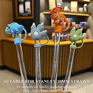Amreich Dinosaur Straw Cover Cap for Matcha Cream Stanley Cup Accessories - Silicone Cute Straw Topper for Boys 30 40 Oz Tumblers 10mm Straw Cover Protector