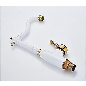 Kitchen Sink Faucet for Bar Farmhouse Commercial, White and Gold Kitchen Faucet, Sink Mixer Tap, 360 Degree Rotation Kitchen Mixer Taps, Single Handle Kitchen Tap (Color : Yellow)