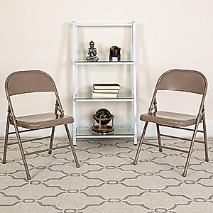 Flash Furniture 2 Pack HERCULES Series Triple Braced & Double Hinged Beige Metal Folding Chair