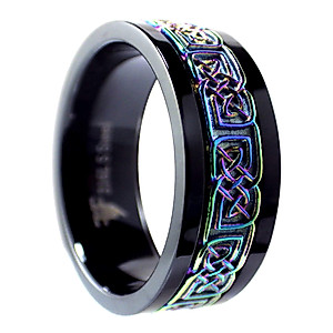 Fantasy Forge Jewelry Black Rainbow Celtic Spinner Ring Womens Mens Stainless Steel Wedding Band Sizes 3-17 (17)