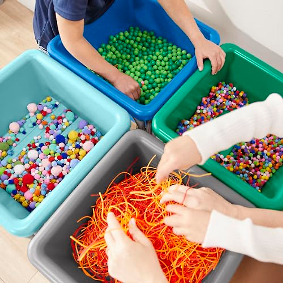 ECR4Kids 4-Station Sand and Water Adjustable Play Table, Sensory Bins, Contemporary