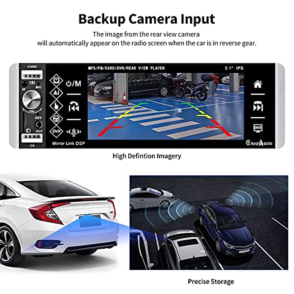 Car Radio Single Din with Apple Carplay Android Auto, 5.1 Inch IPS Touch Screen Car Stereo Support Bluetooth FM Mirror Link SWC Voice Assistant AUX-in USB TF Card Port with Backup Camera