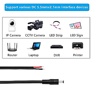 DC Power Pigtails Cable,3FT DC 5.5MM x 2.1MM Male Plug to Bare Wire Open End Power Wire Supply Repair Cable,16 AWG Barrel Connector Pigtail for CCTV Security Camera,DVR,LED Strip Light Etc-2 Pcs(M)