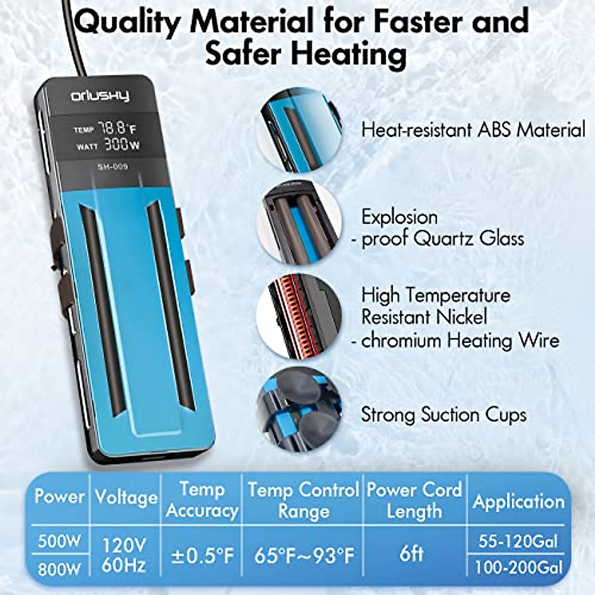 Orlushy 800W Submersible Aquarium Heater with Intelligent LED Temp & Watt Display and External Controller, Frequency Conversion Fish Tank Heater for 55-200 Gallon Tanks (800W for 100-200Gal)