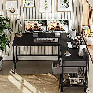 Cubiker L-Shaped Computer Desk, Home Office Corner Desk with Non-Woven Drawer, Sturdy Writing Table, Space-Saving, Easy to Assemble