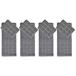 Set of 8, 100% Cotton Grey Window Panel Terry Kitchen Towel - 4 Kitchen Towels Size: 15 x 25 inch and 4 Dishcloths Size: 12 x 12 inch, Ultra Absorbent, Maximum Softness and Machine Washable.