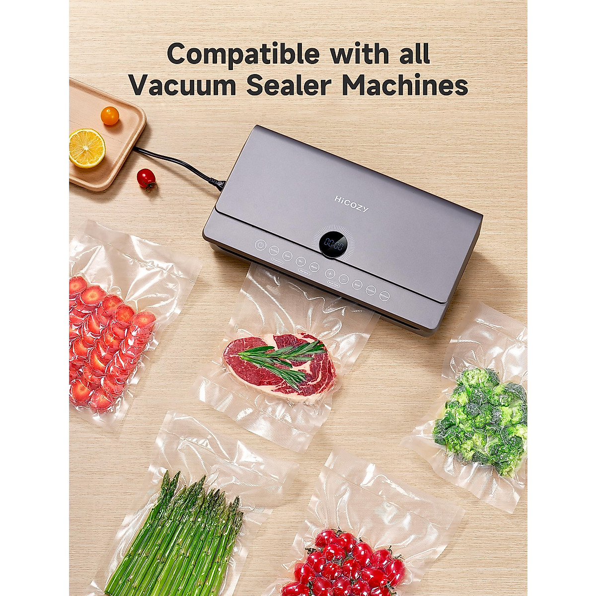 HiCOZY Vacuum Sealer Bags for Food, 6 Pack 8”x8.3’ Rolls for Custom Fit Airtight Food Storage, BPA Free for Meal Prep or Sous Vide Cooking, Safe to Microwave, Dishwasher, Boil, or Freeze