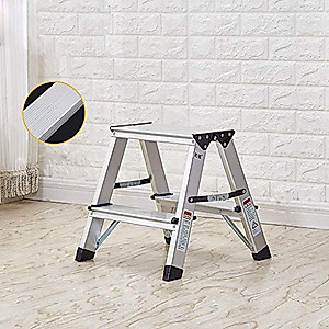 PENGJIE Folding Ladder Step Stool Ladder Stool 2 Step Folding Aluminum Heavy Duty Steel Portable Anti Slip Mat Tread Compact 150 Kg Capacity