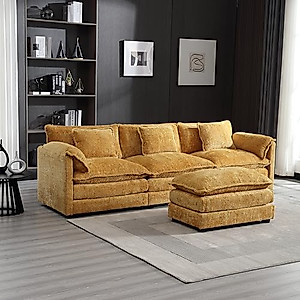 Convertible Modular Sectional Sofa with Chaise Lounge, L Shaped Free Combination Chenille Upholstery Boucle Cloud Couch with Solid Wood Legs,Corner Sofa&Couch for Living Room Furniture Sets