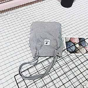 Corduroy Tote Bag Casual Shoulder Bags with Inner Pocket Pearl Bracelet Pendant Handbags Purse for Beach Shopping Travel Work for Women Girls (2PCS(Gray+Brown))