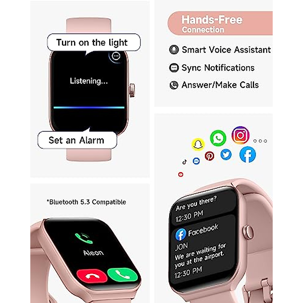 TOOBUR Smart Watch for Women Alexa Built-in, 1.95" Fitness Tracker with Answer/Make Calls, IP68 Waterproof/Heart Rate/Blood Oxygen/Sleep Tracker/100 Sport Modes, Fitness Watch Compatible Android iOS