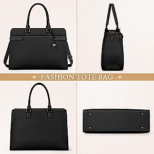 IGOLUMON Laptop Bag for Women 15.6 Inch Leather Tote Bag Professional Work Bag Waterproof Computer Briefcase Large Capacity Handbag Shoulder, Black