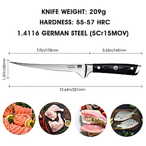 SHAN ZU Fillet Knife 7 inch- Edge Deboning Fish and Meat Boning Knife, Professional Super Sharp Fish Knife Made of German Stainless Steel Boning Knife with Full Tang Handle