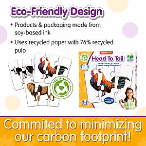 The Learning Journey: Match It! Head to Tail - 20 Self-Correcting Animal-Themed Puzzle Sets - Matching Puzzles for Children Ages 3-6 Years (40 Pieces), White