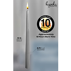 12 Pack Tall Taper Candles - 12 Inch Dark Grey Dripless, Unscented Dinner Candle - Paraffin Wax with Cotton Wicks - 10 Hour Burn Time