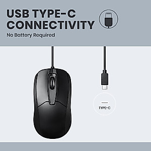 Perixx PERIMICE-209C USB Type C Wired Optical Mouse - 5.9 Ft Cable - 1000 DPI - Black, (11994)