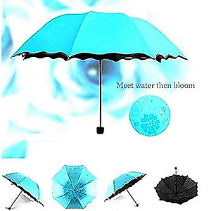 zmgmsmh Travel Foldable compact Umbrellas Sun rain Umbrellas parasol with Met Water blomssom blooming material (Blue)