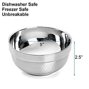 ZENFUN 6 Pack 304(18/8) Stainless Steel Bowls, 17 Oz Double-walled Insulated Bowls, Deep Round Soup Bowls Metal Snack Bowls, Anti-slip Bowls for Rice, Fruit, Ice cream, Food-grade Material