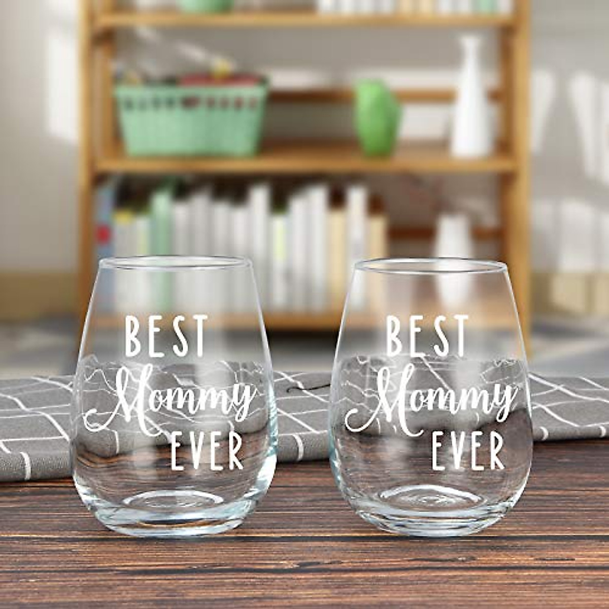 Best Mommy Ever Stemless Wine Glass, Funny Mom Wine Glass Gift for Mother’s Day 15Oz - Perfect Mom Gift for Mom New Mom from Husband Kids Son Daughter Friends, Unique Mom Gift for Birthday Christmas