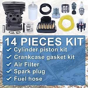 AUMEL 537320402 47mm Cylinder Piston Kit for Husqvarna 455 460 Chainsaw Part w/Air Fuel Filter Line Primer Bulb Spark Plug Valve Bearing.