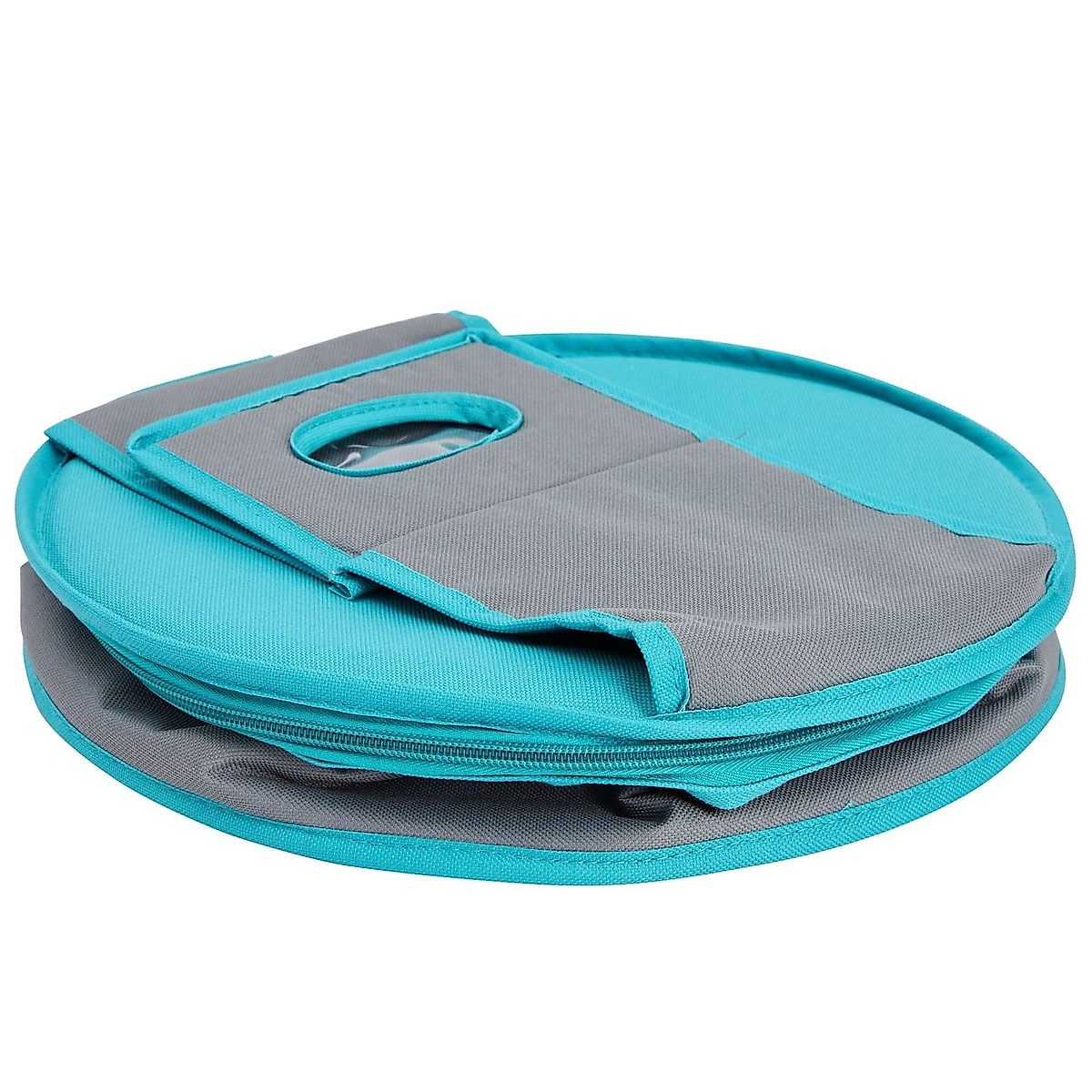 Insulated Round Thermal Casserole Food Carrier for Lunch, Lasagna, Potluck, Picnics, Vacations - Teal and Grey