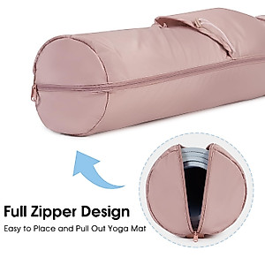sportsnew Yoga Mat Bag, Full Zip Cargo Yoga Mat Carrier Bag with Drawstring Water Bottle Pocket and Bottom Wet Pocket, Exercise Yoga Mat Carrier Holder Multi-Functional Storage Bag, Pink patent pendin